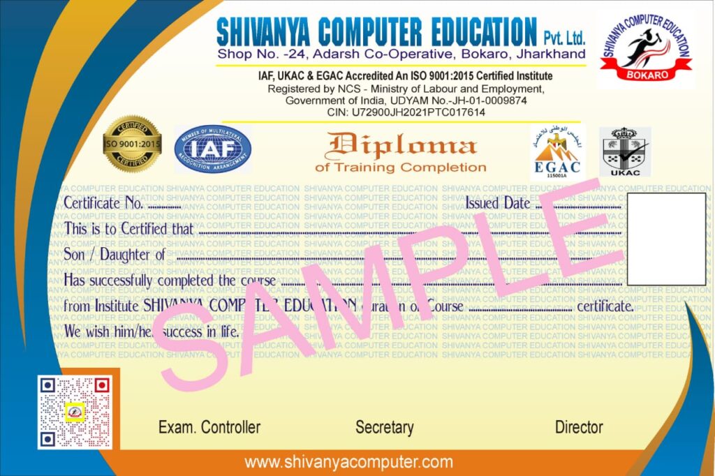 Shivanya Computer | Sample Student Certificate